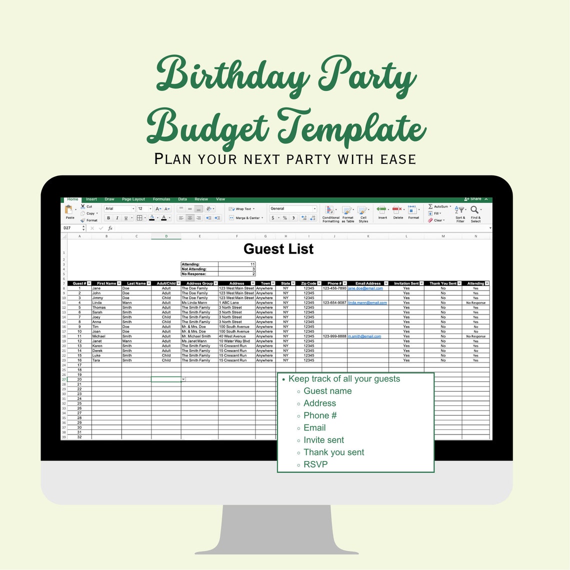 Birthday Party Budget Template: Excel Spreadsheet (digital Download) - Etsy
