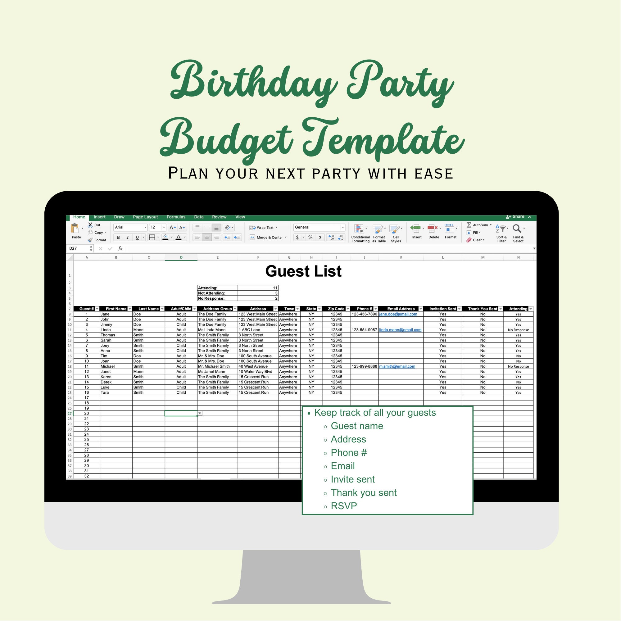 Birthday Party Budget Template: Excel Spreadsheet (digital Download) - Etsy