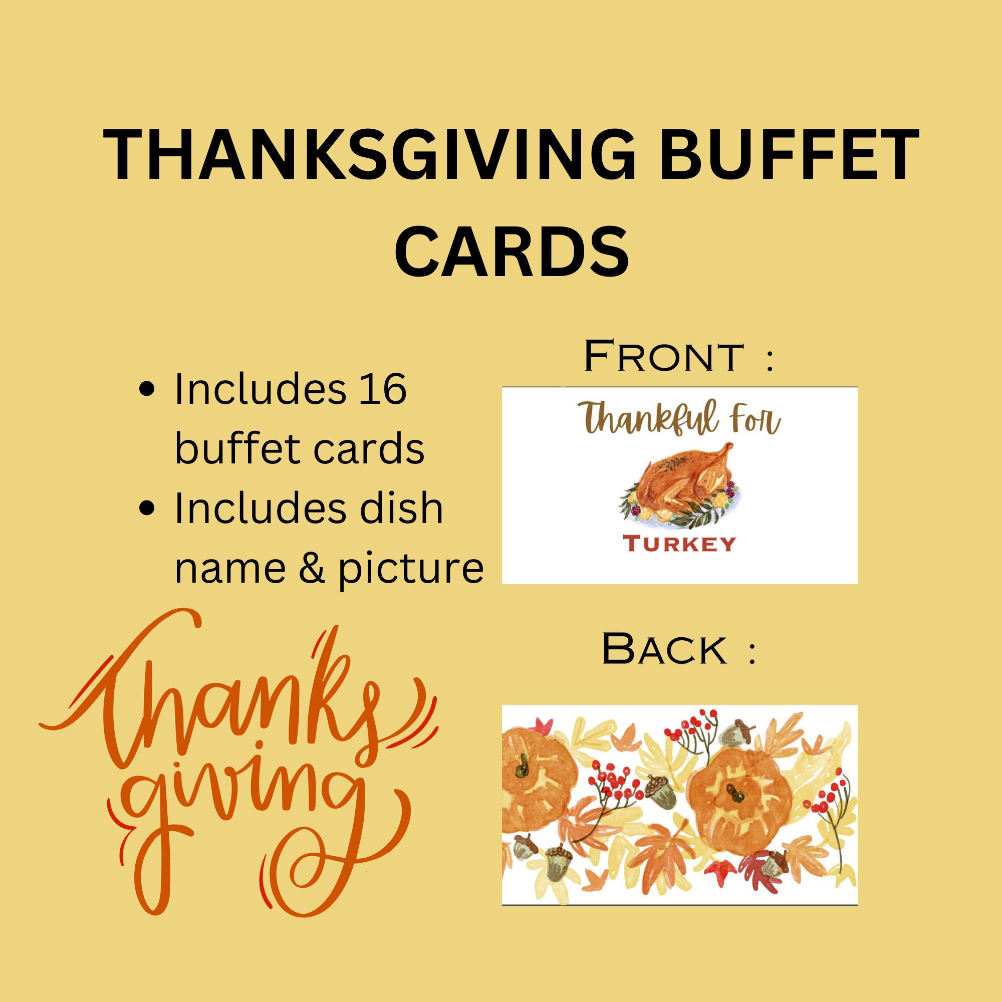 Thanksgiving Buffet Place Card Thanksgiving Food Label Cards - Etsy