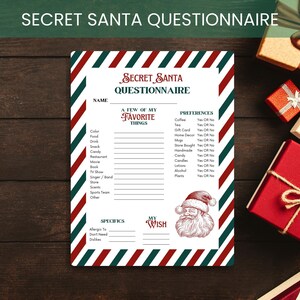 Secret Santa Questionnaire | Printable Secret Santa Kit | Secret Santa ...