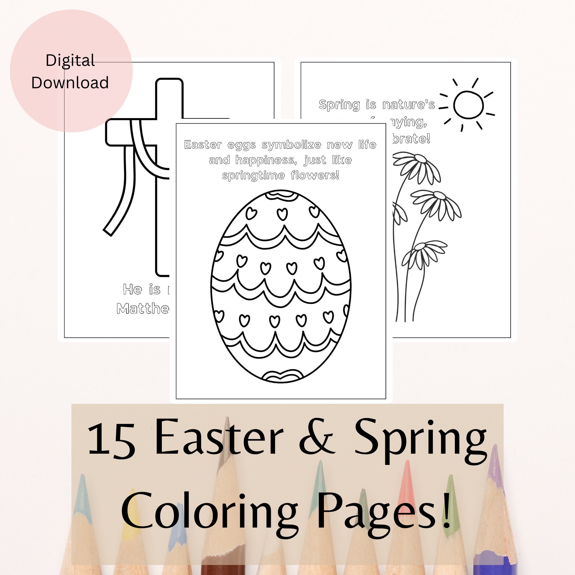 Easter Coloring Pages: Spring Flowers, Eggs (printable Digital Download ...