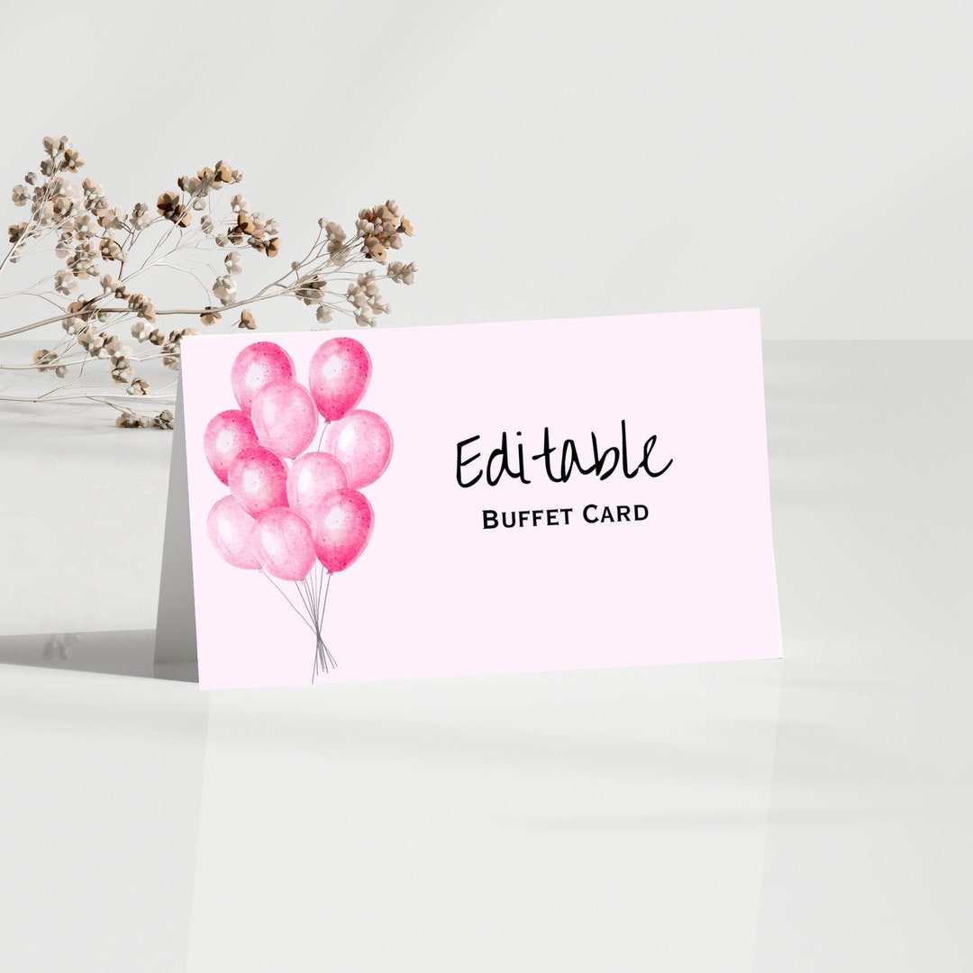 Birthday Place Card Template | Baby Shower Buffet Card Template | Pink ...