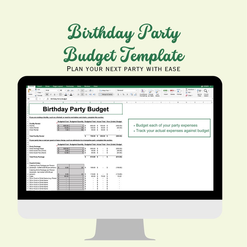 Birthday Party Budget Template: Excel Spreadsheet (digital Download) - Etsy