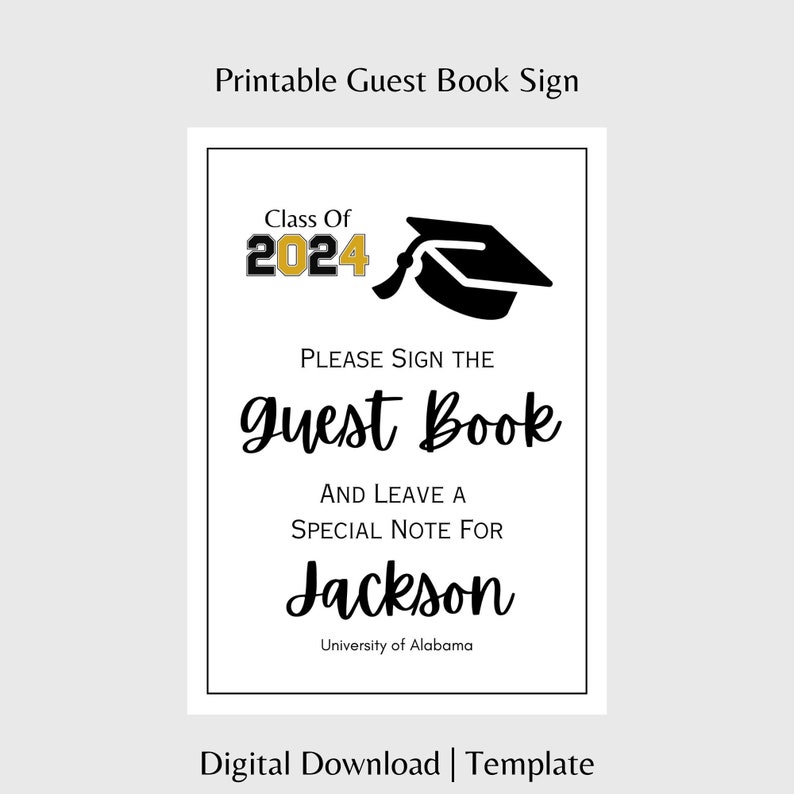 Graduation Guest Book Sign Template Printable Graduation Guest Book ...