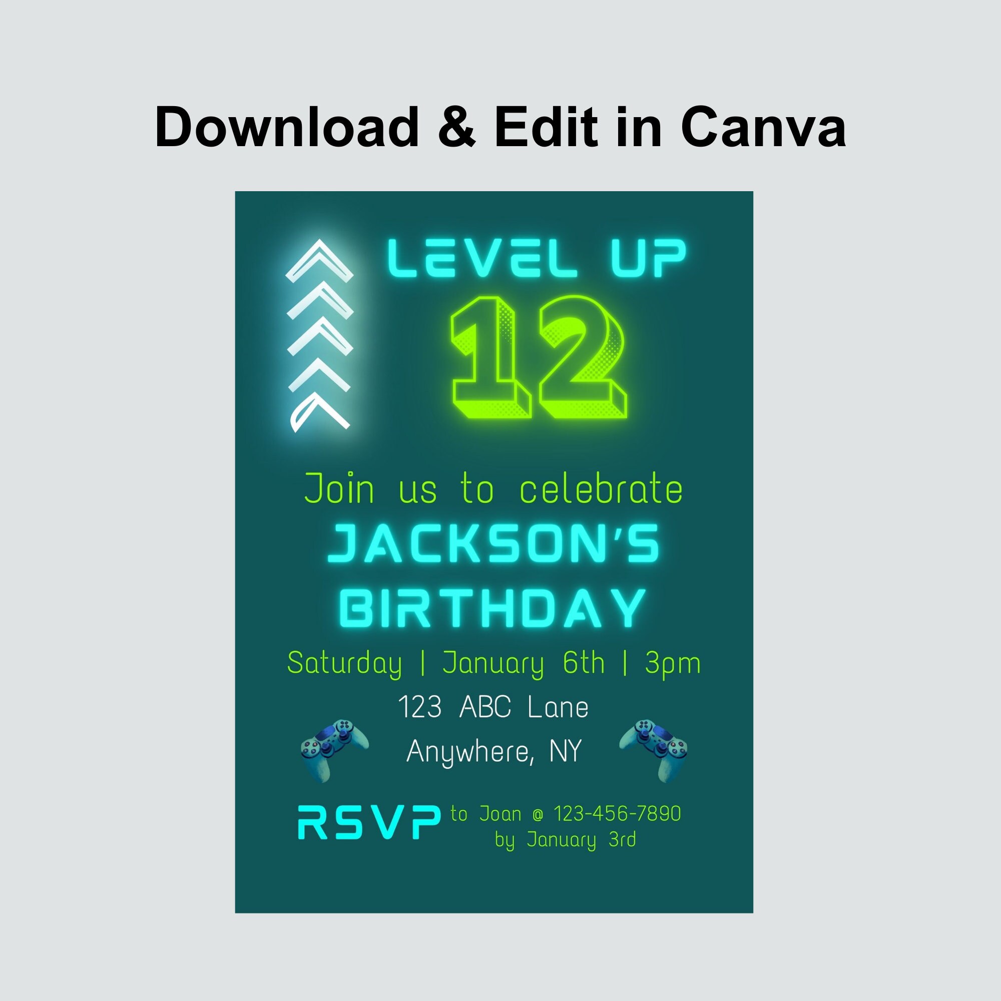 Level up Birthday Invitation Template | Editable Boys Birthday ...