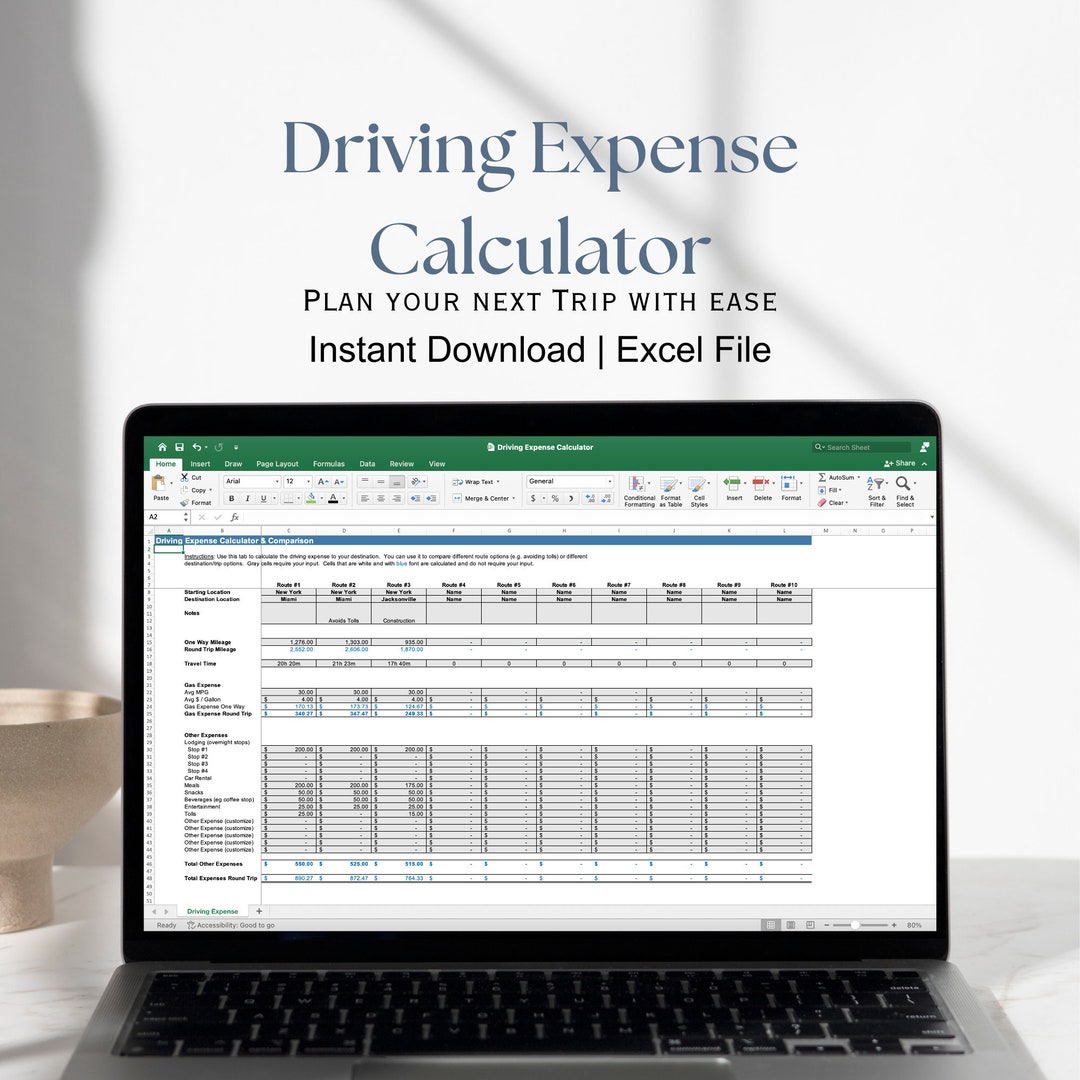 Driving Expense Comparison Template Excel Instant Download Driving ...