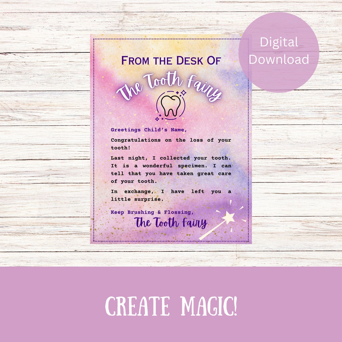 Letter From Tooth Fairy Template Editable Tooth Fairy Letter Editable ...