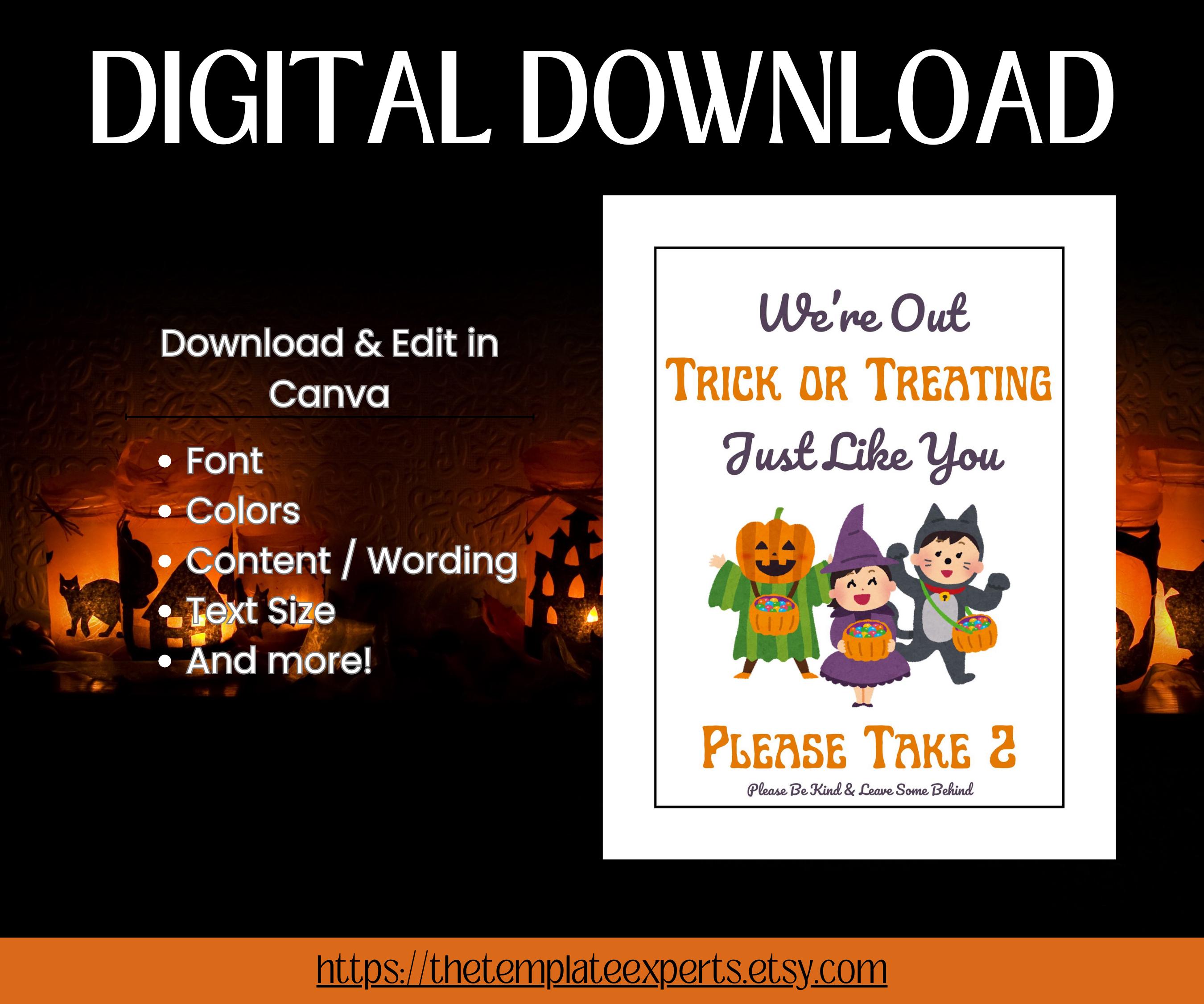 Trick-or-treat Candy Sign Template | Halloween Candy Bowl Sign ...