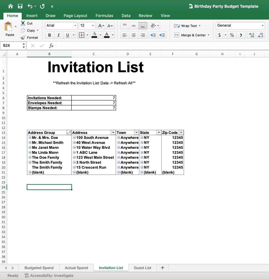 Birthday Party Budget Template: Excel Spreadsheet (digital Download) - Etsy