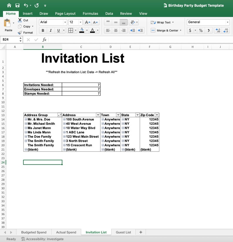 Birthday Party Budget Template: Excel Spreadsheet (digital Download) - Etsy