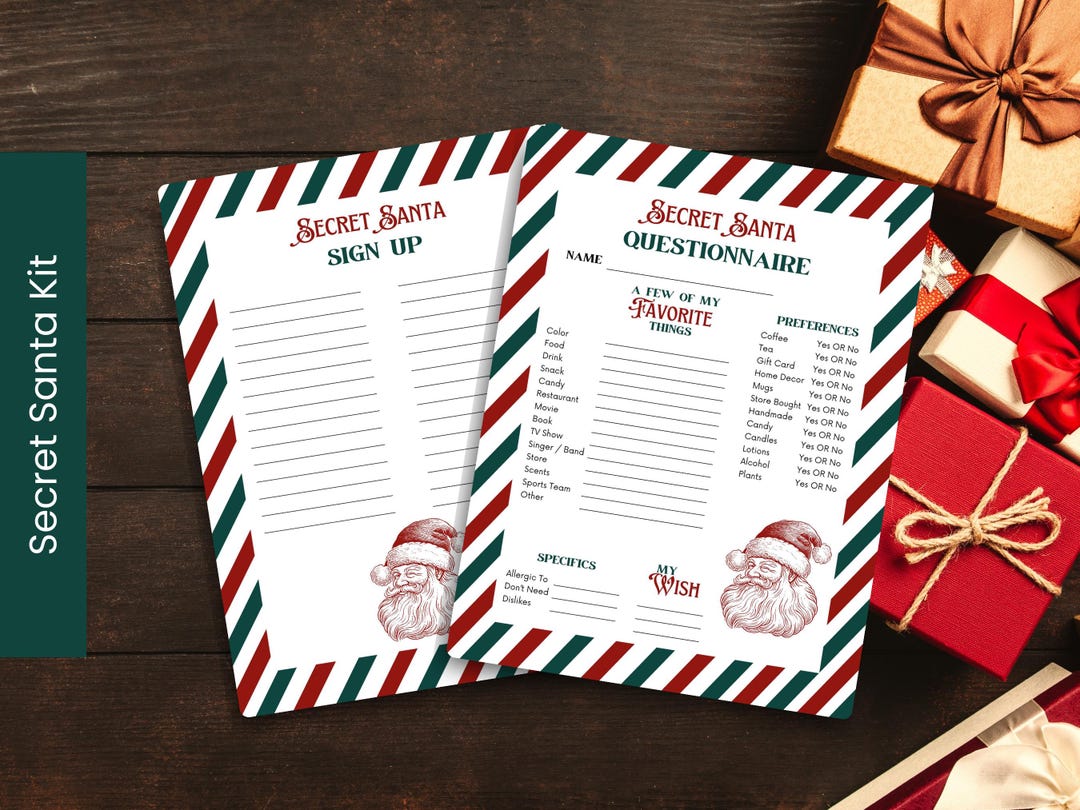 Secret Santa Questionnaire | Printable Secret Santa Kit | Secret Santa ...