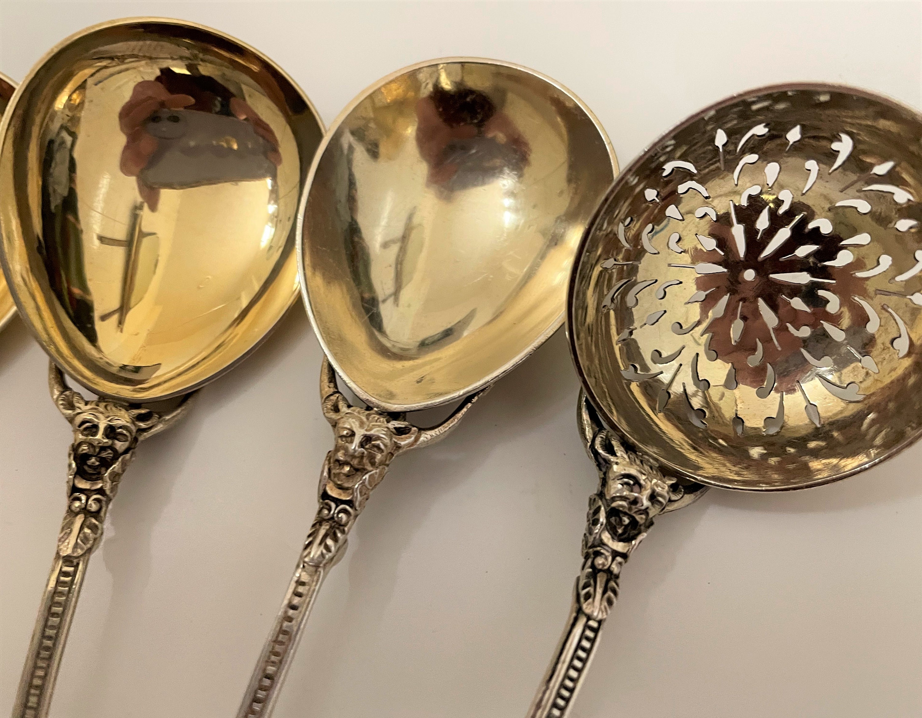EXT RARE Six Large Antique Sterling Serving Spoons Rejoicing Devil ...