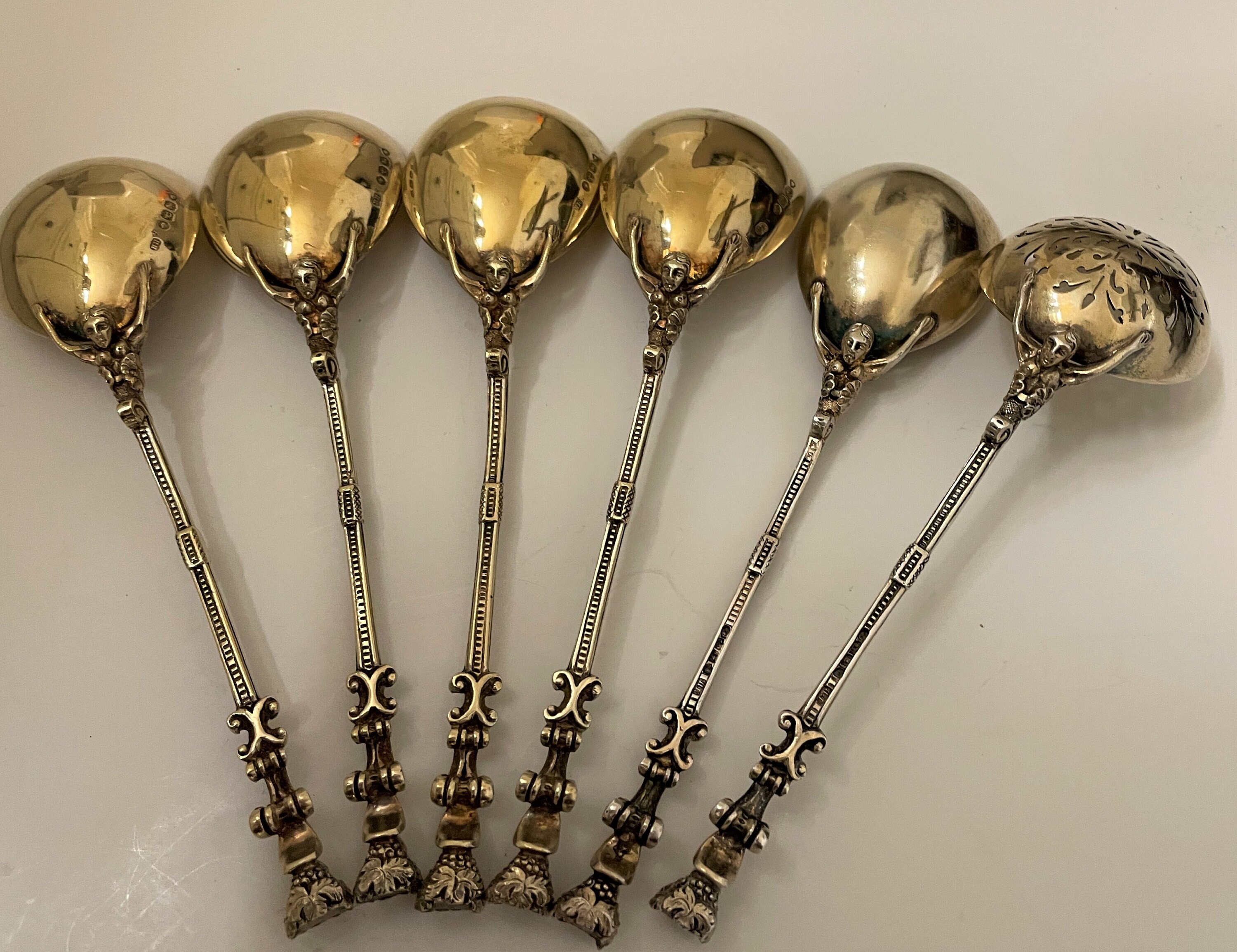 EXT RARE Six Large Antique Sterling Serving Spoons Rejoicing Devil ...