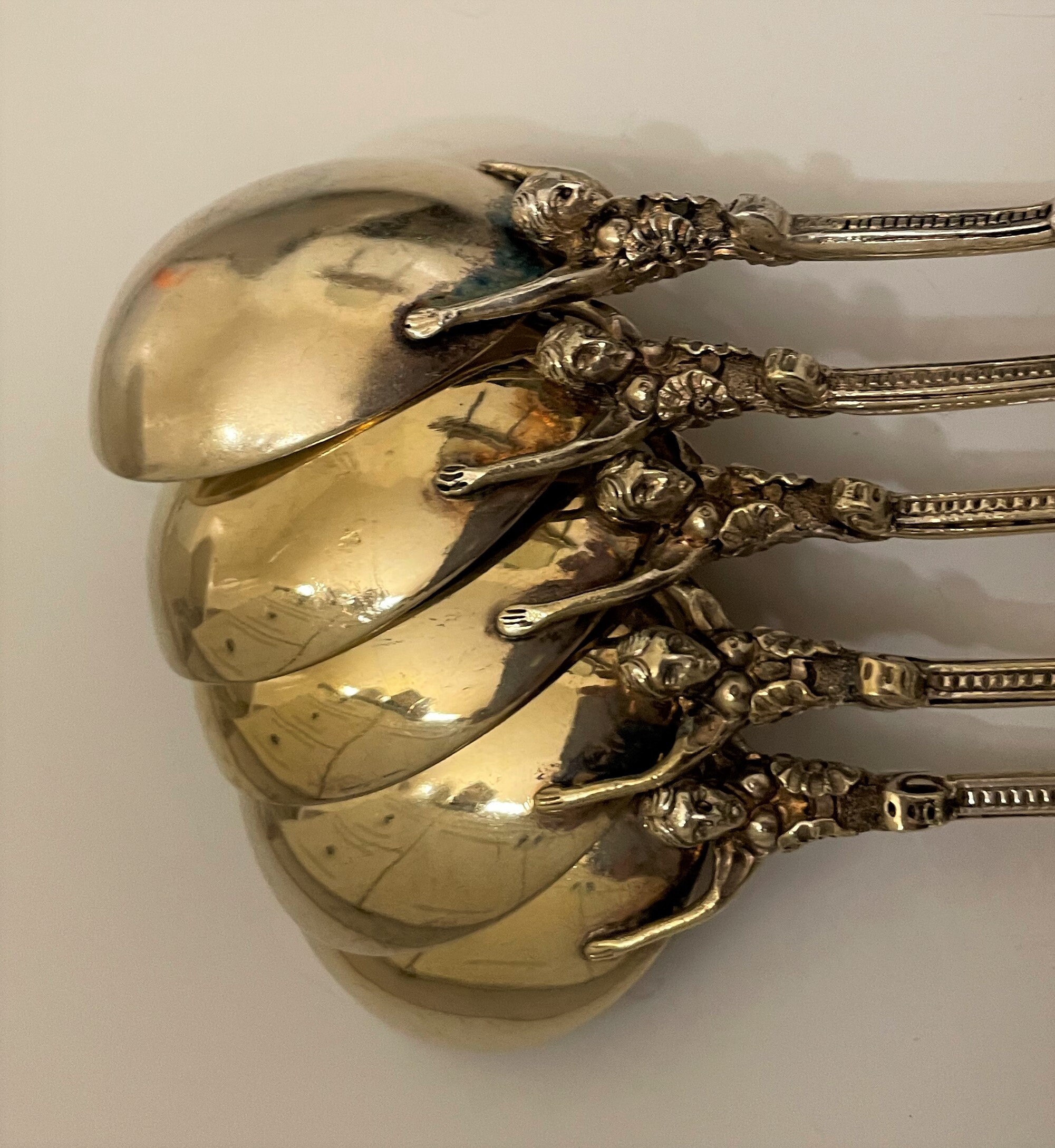 EXT RARE Six Large Antique Sterling Serving Spoons Rejoicing Devil ...