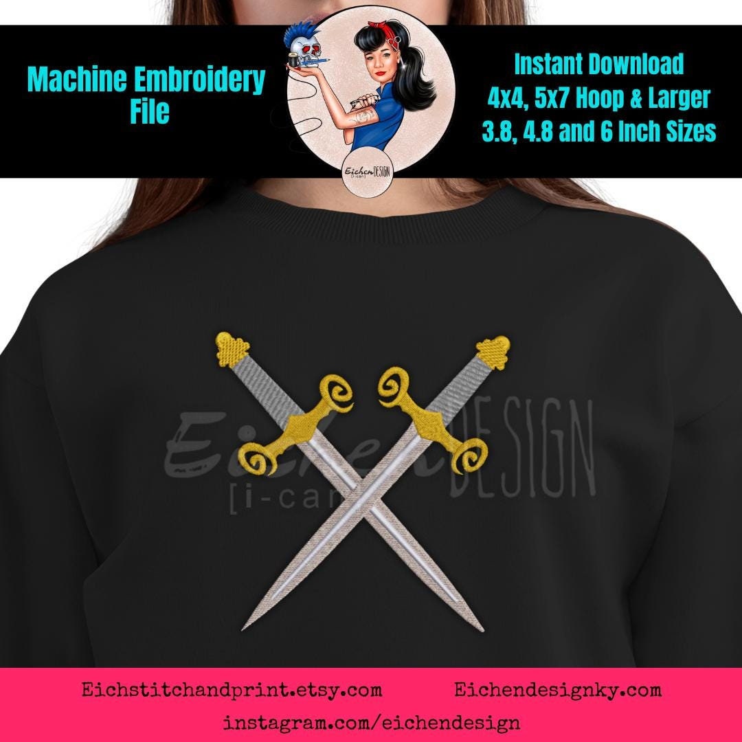 Machine Embroidery File Swords 4x4 5x7 and 6 Inch Hand Drawn Fantasy ...
