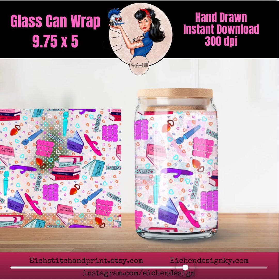 Glass Can Wrap - Bookish Romance Vibrator Dark Spicy Smut Tropes Hand ...
