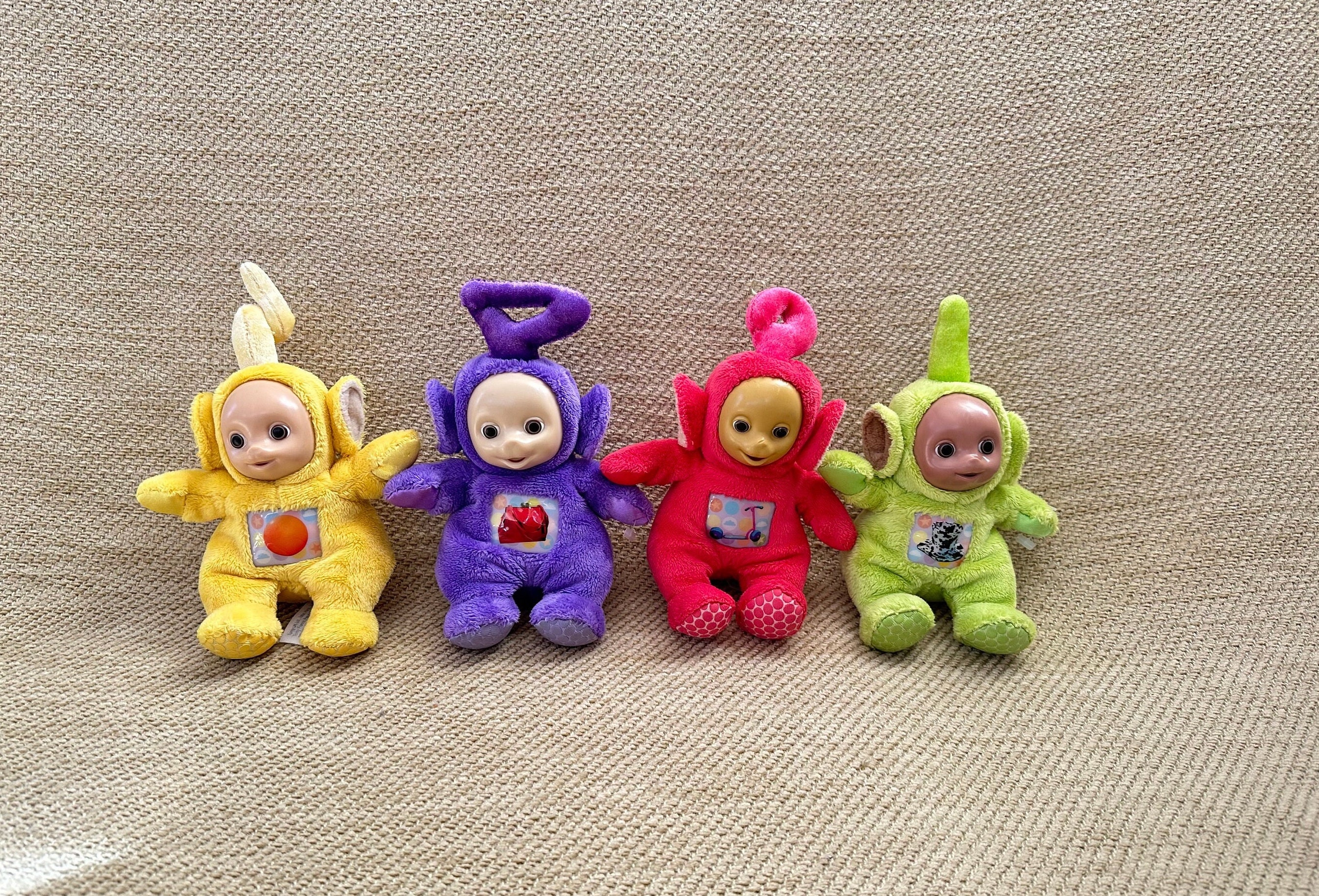 4 X Vintage 1996 Full Set Teletubbies Mini Beanie Rattle Bell Crinkle ...