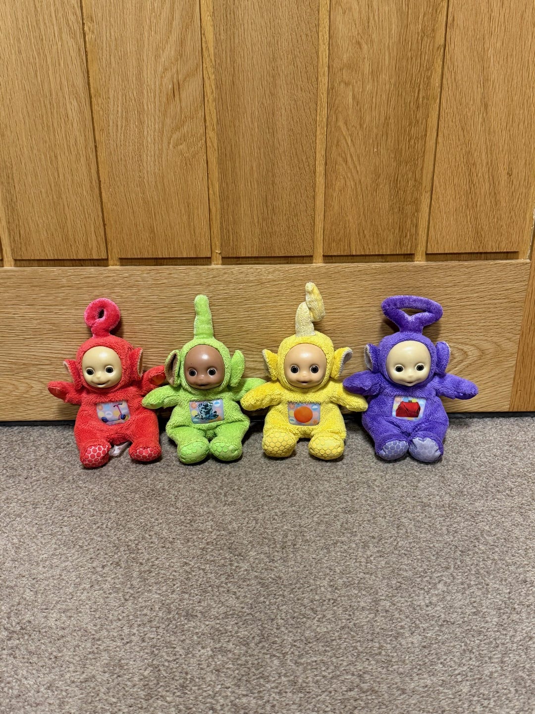 4 X Vintage 1996 Full Set Teletubbies Mini Beanie Rattle Bell Crinkle ...