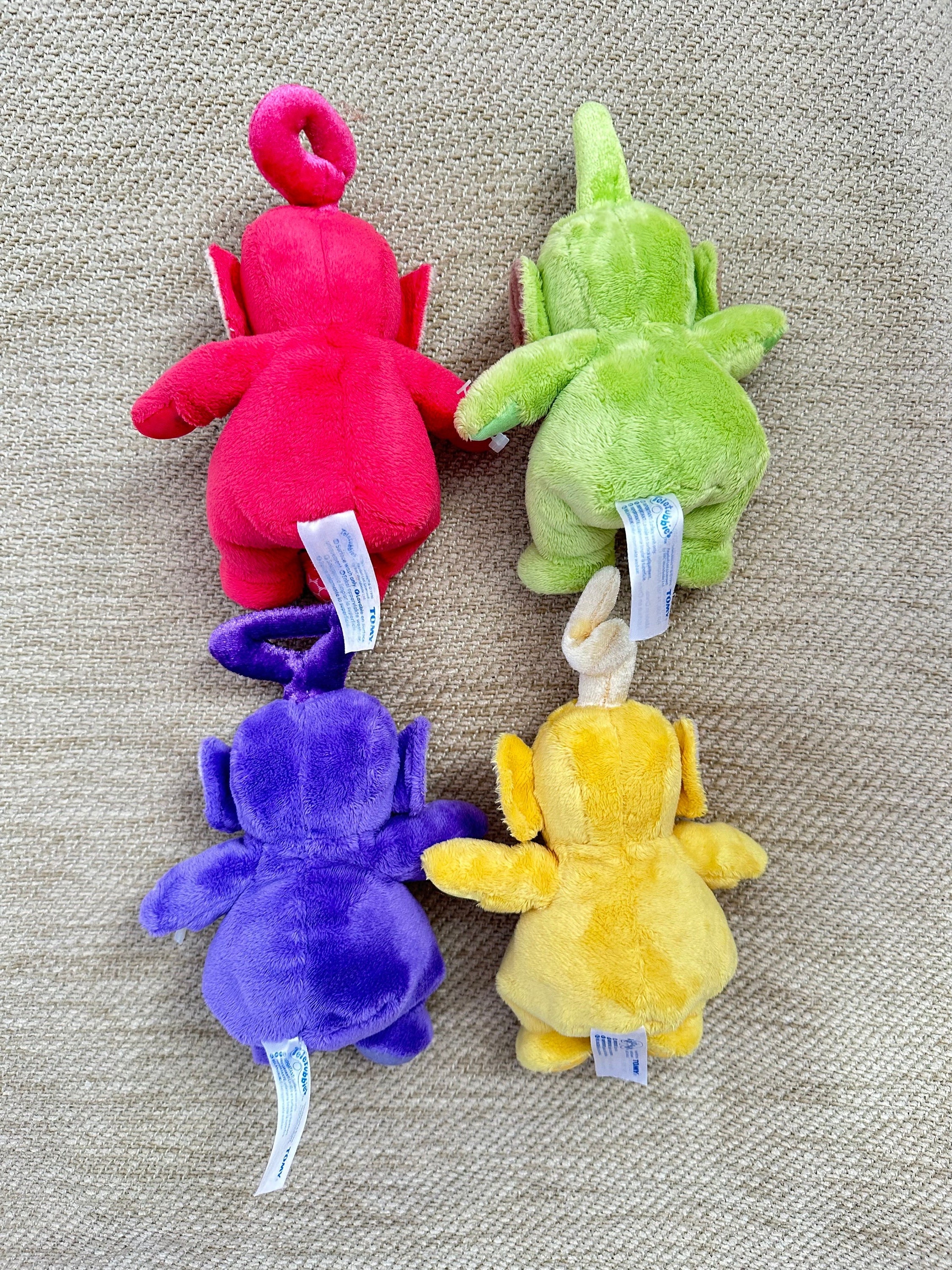 4 X Vintage 1996 Full Set Teletubbies Mini Beanie Rattle Bell Crinkle ...
