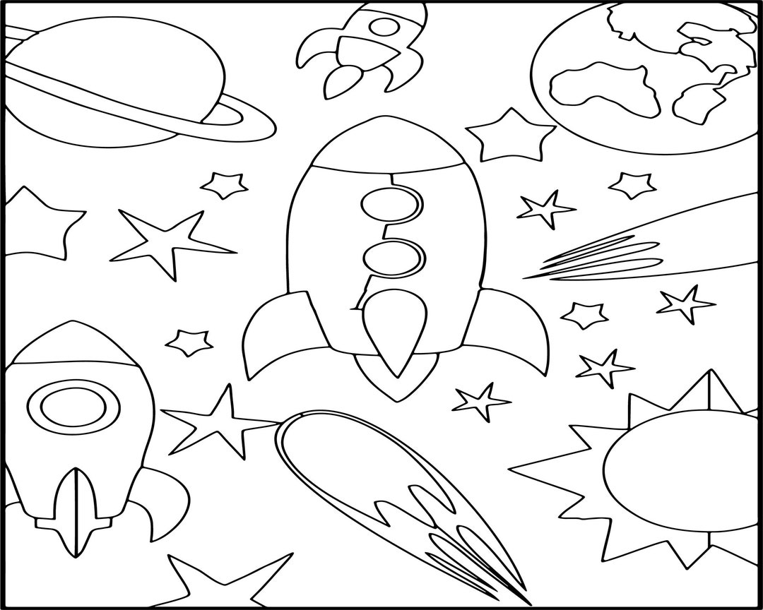10 Colouring Pages, Space Colouring, Colouring in Digital, Digital ...