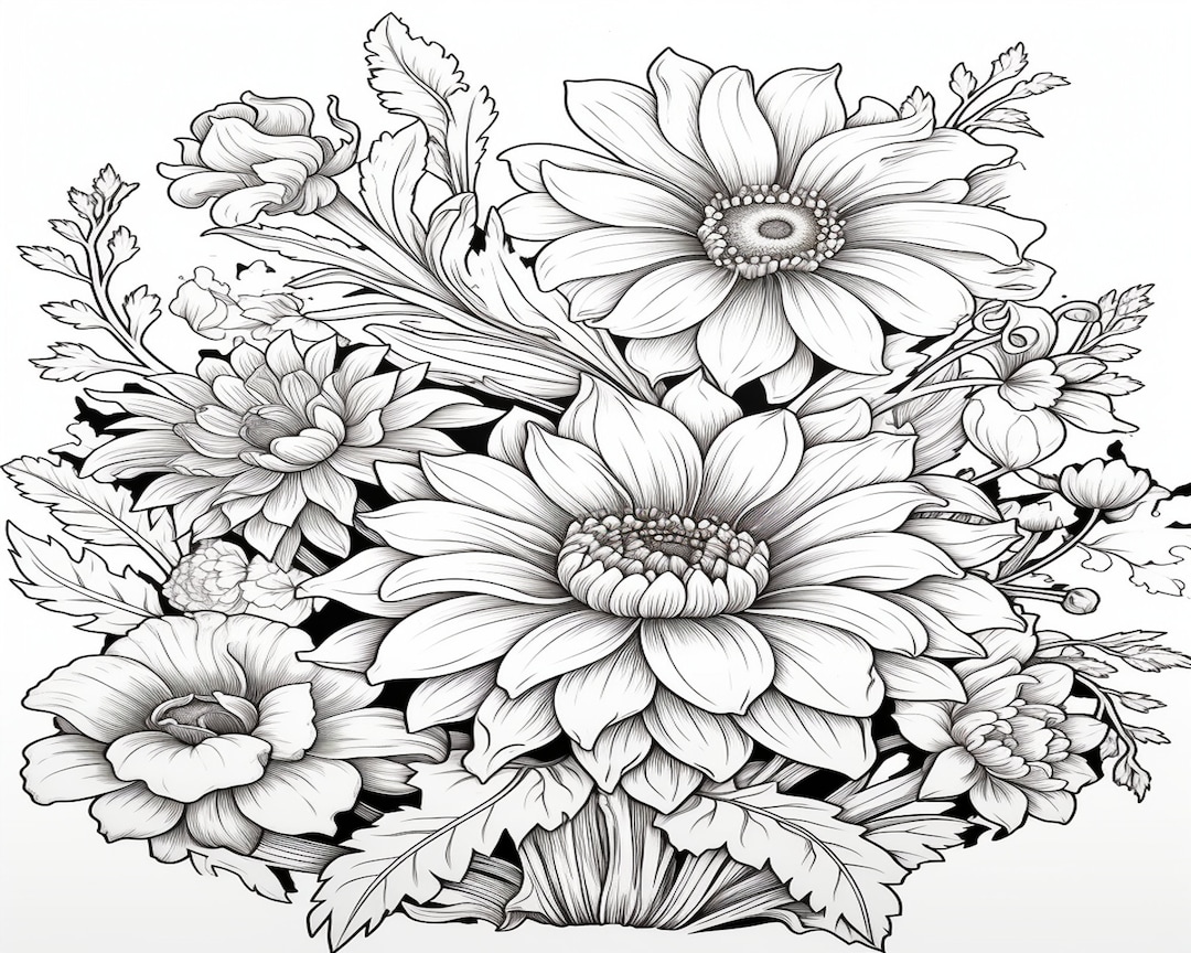 30 Colouring Pages, Flower Colouring Book, Floral Art, Botanical ...