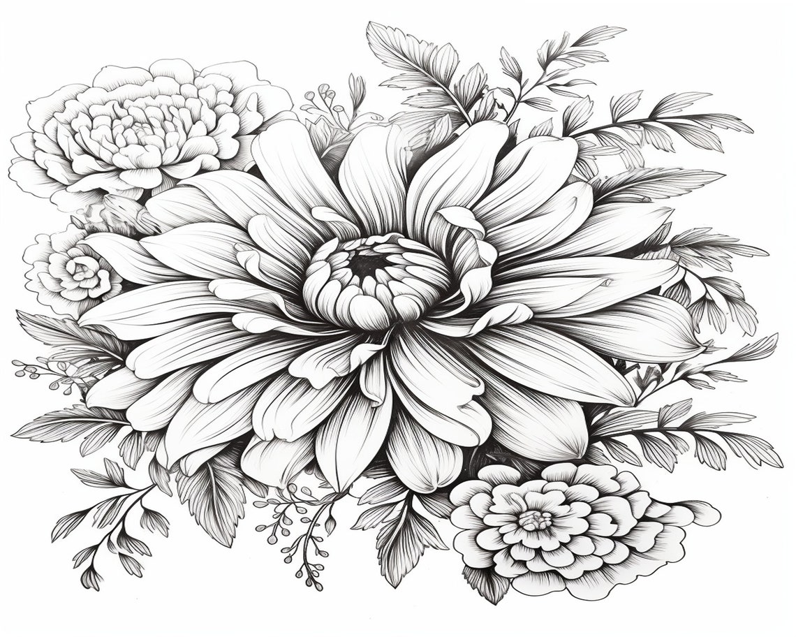 30 Colouring Pages, Flower Colouring Book, Floral Art, Botanical ...