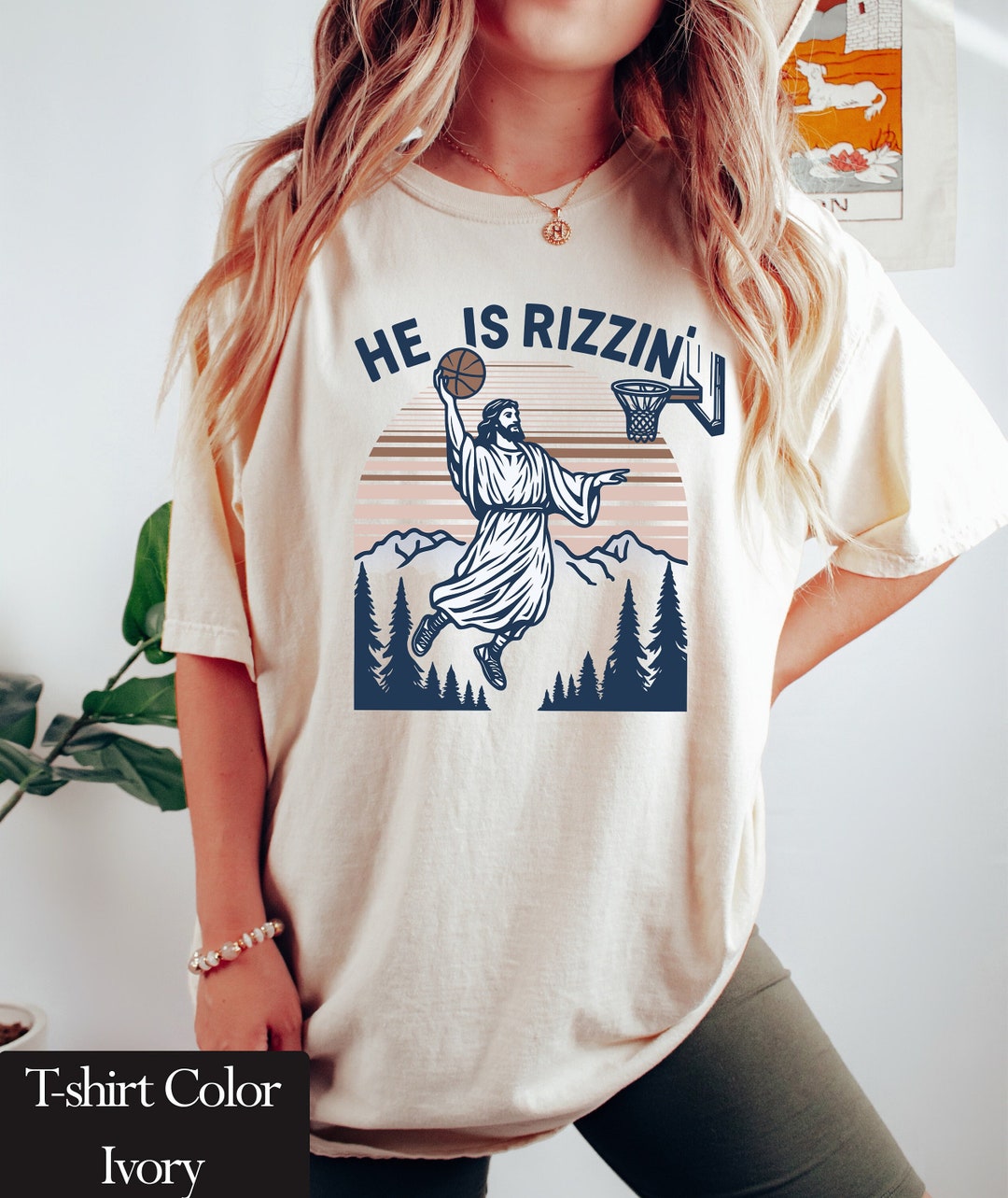 Comfort Colors He is Rizzin' Shirt | Jesus Basketball Funny Easter ...