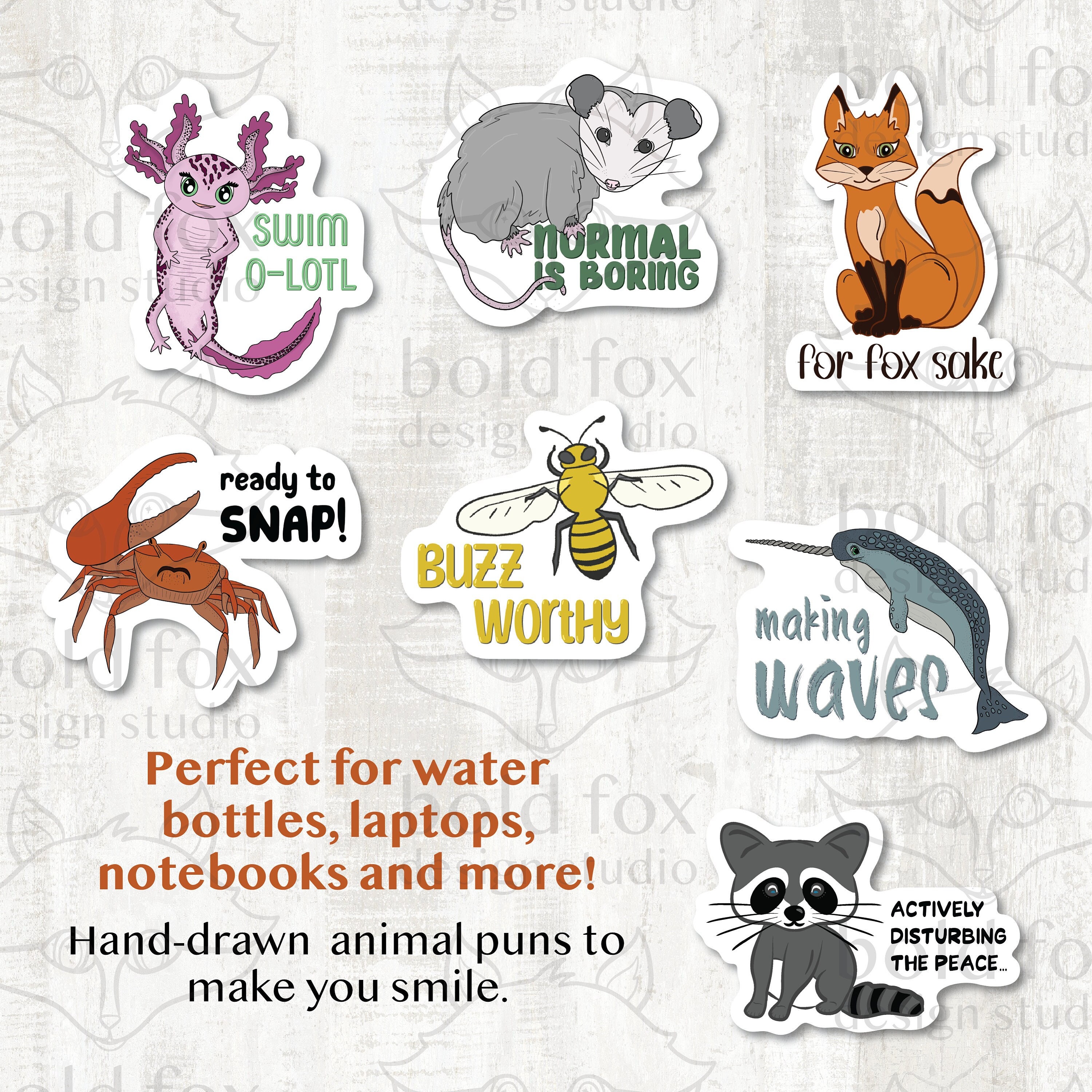 Punny Animal Stickers — Bold Fox Design Studio