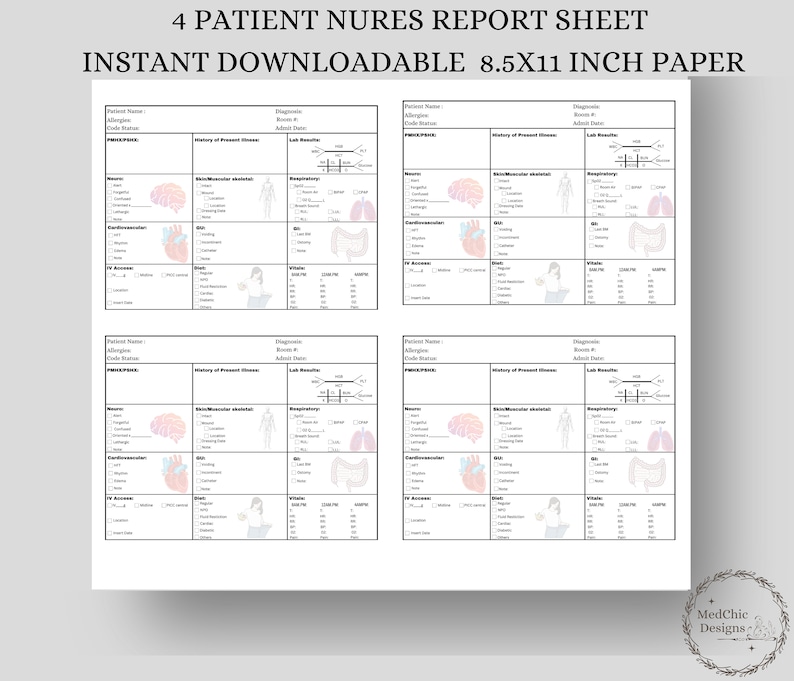 Patient Nurse Report Sheet Instant Downloadable Template - Etsy