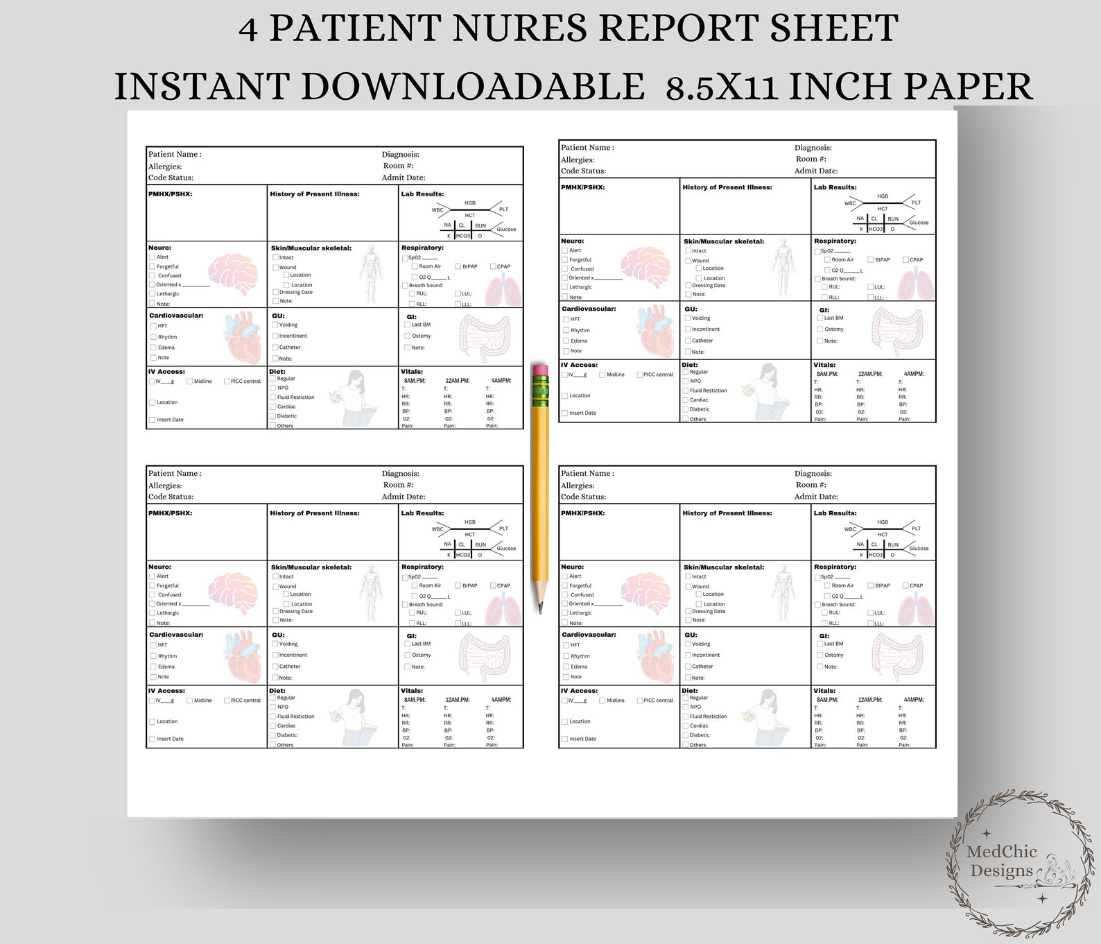 Patient Nurse Report Sheet Instant Downloadable Template - Etsy