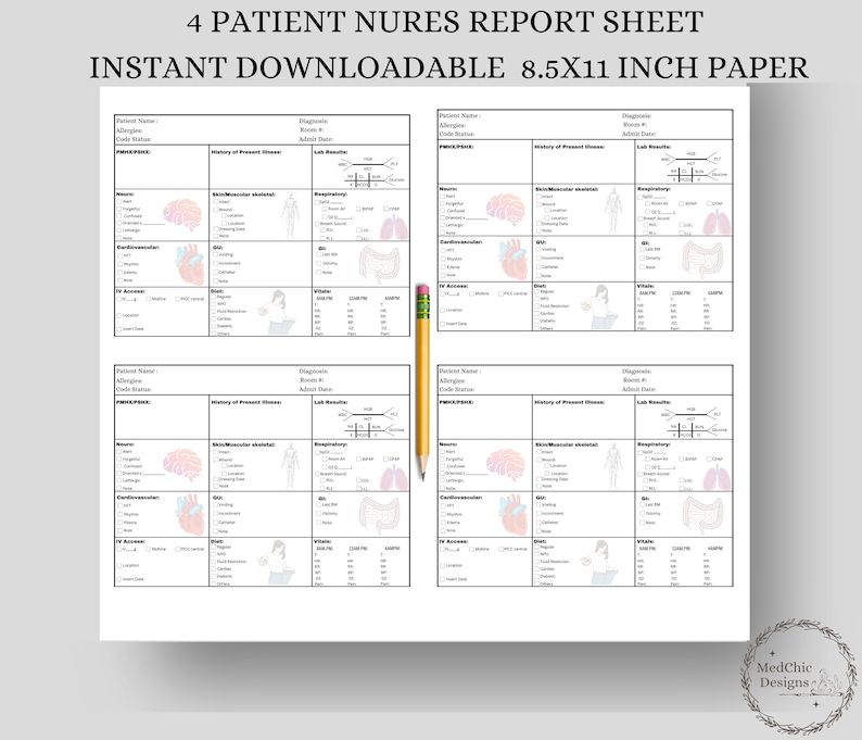 Patient Nurse Report Sheet Instant Downloadable Template - Etsy