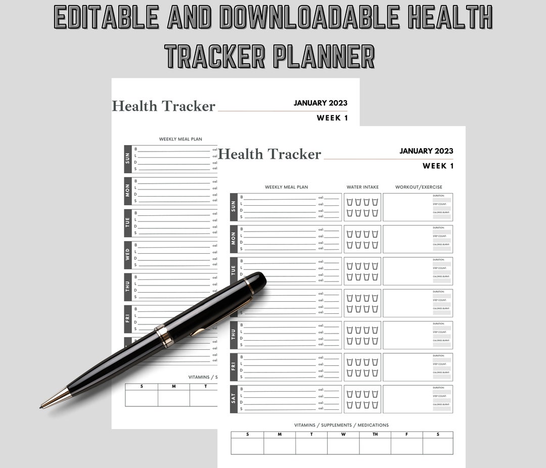 White Minimalist Health Tracker Planner, Downloadable Health Tracker ...