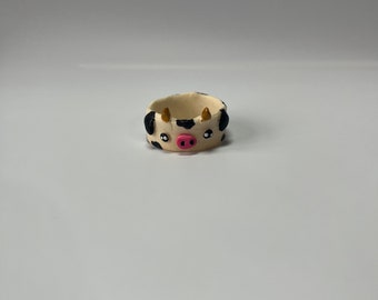 Lavender Cow Clay Ring Polymer Clay Statement Aesthetic Jewelry Animal ...