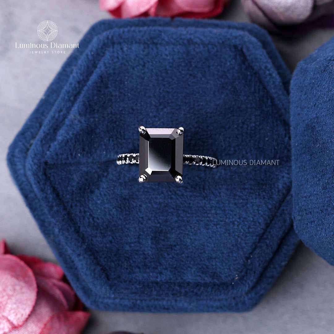 6.14 CT Radiant Black Lab Grown Diamond Engagement Ring, 14k Gold ...