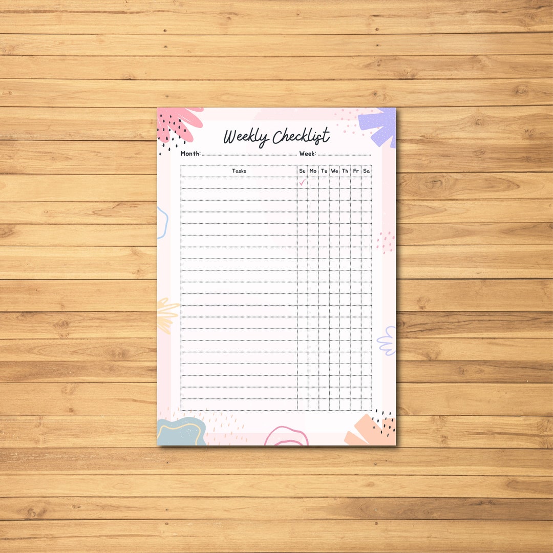 Weekly Checklist Planner, Digital Printable - Etsy