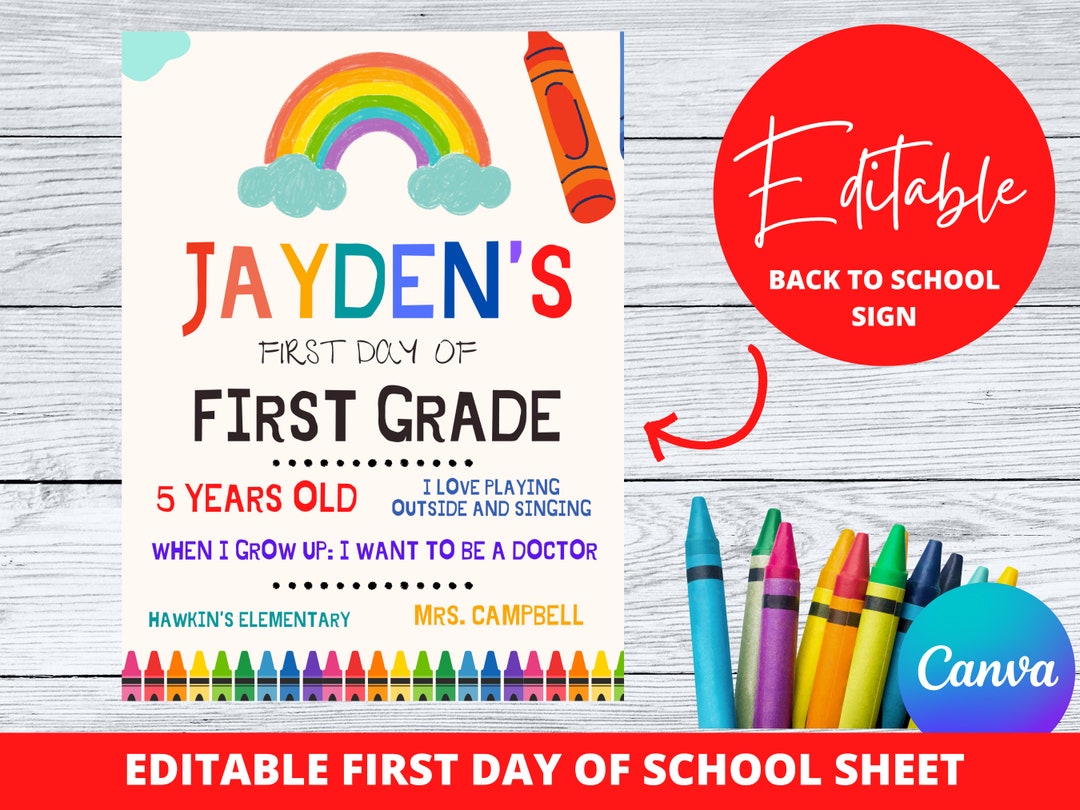 Editable Back to School Sign First Day of School Signs Back to School ...