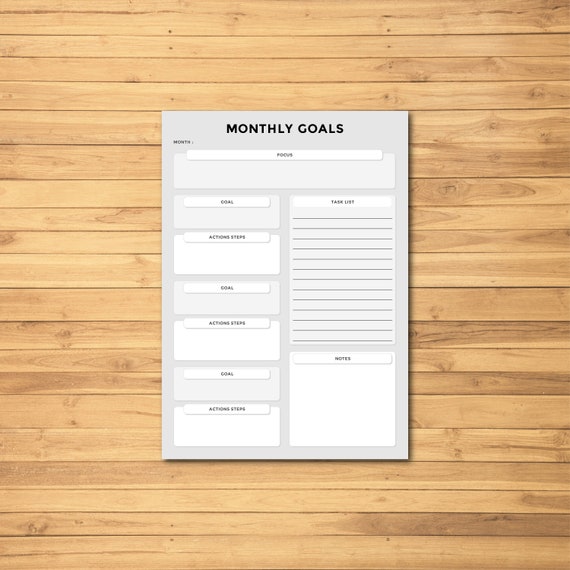 Monthly Goals Planner Digital Printable - Etsy
