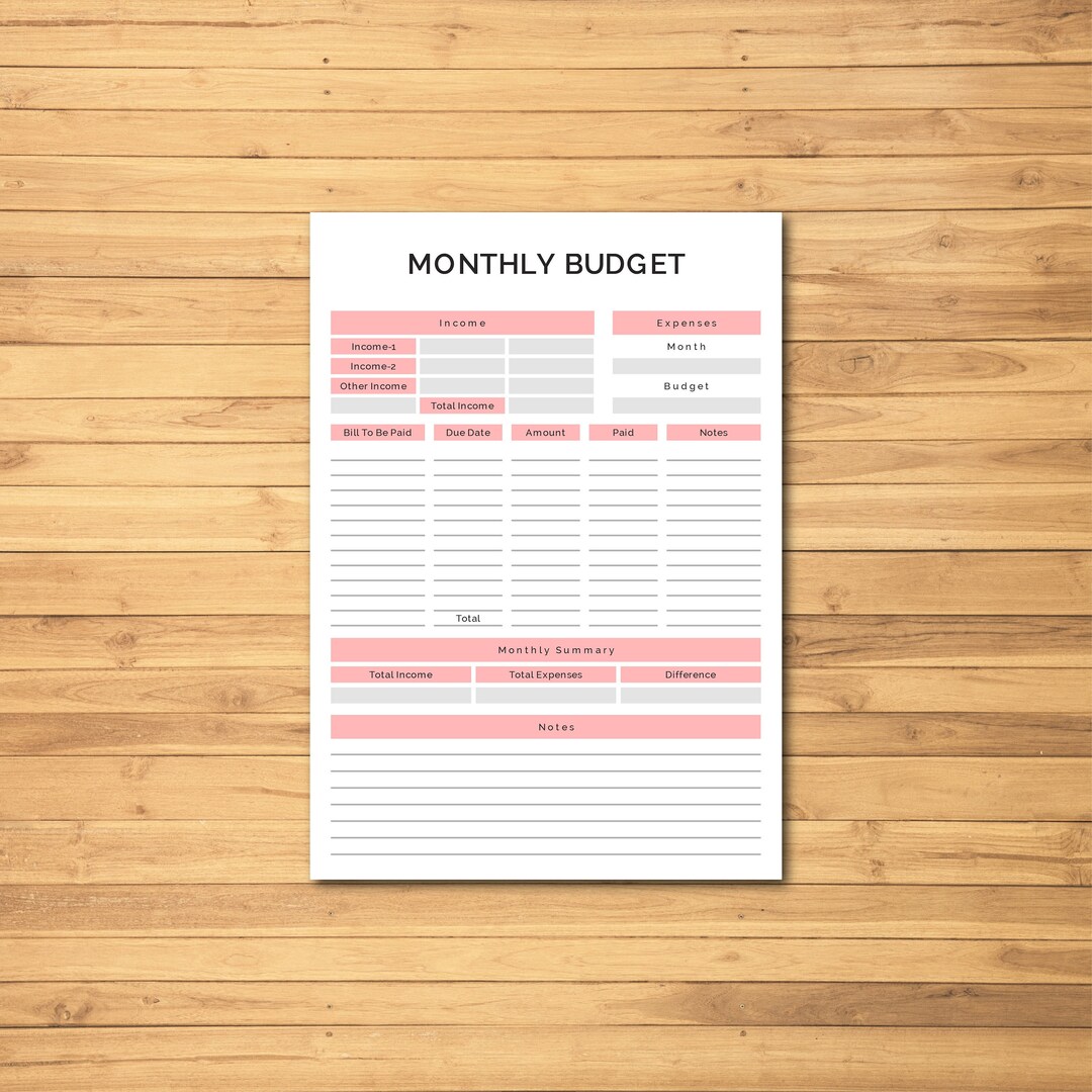Monthly Budget Planner, Digital Printable - Etsy