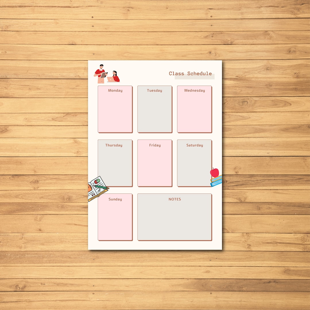 Class Schedule Planner, Digital Printable - Etsy