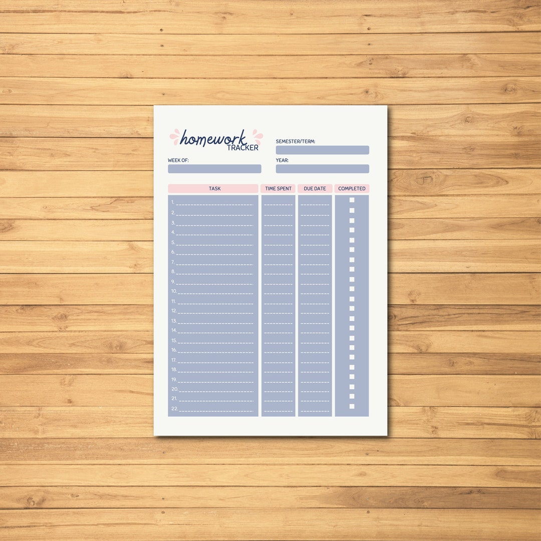 Homework Tracker Planner, Digital Printable - Etsy