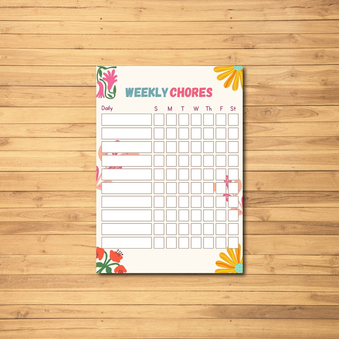 Weekly Chores, Digital Printable - Etsy