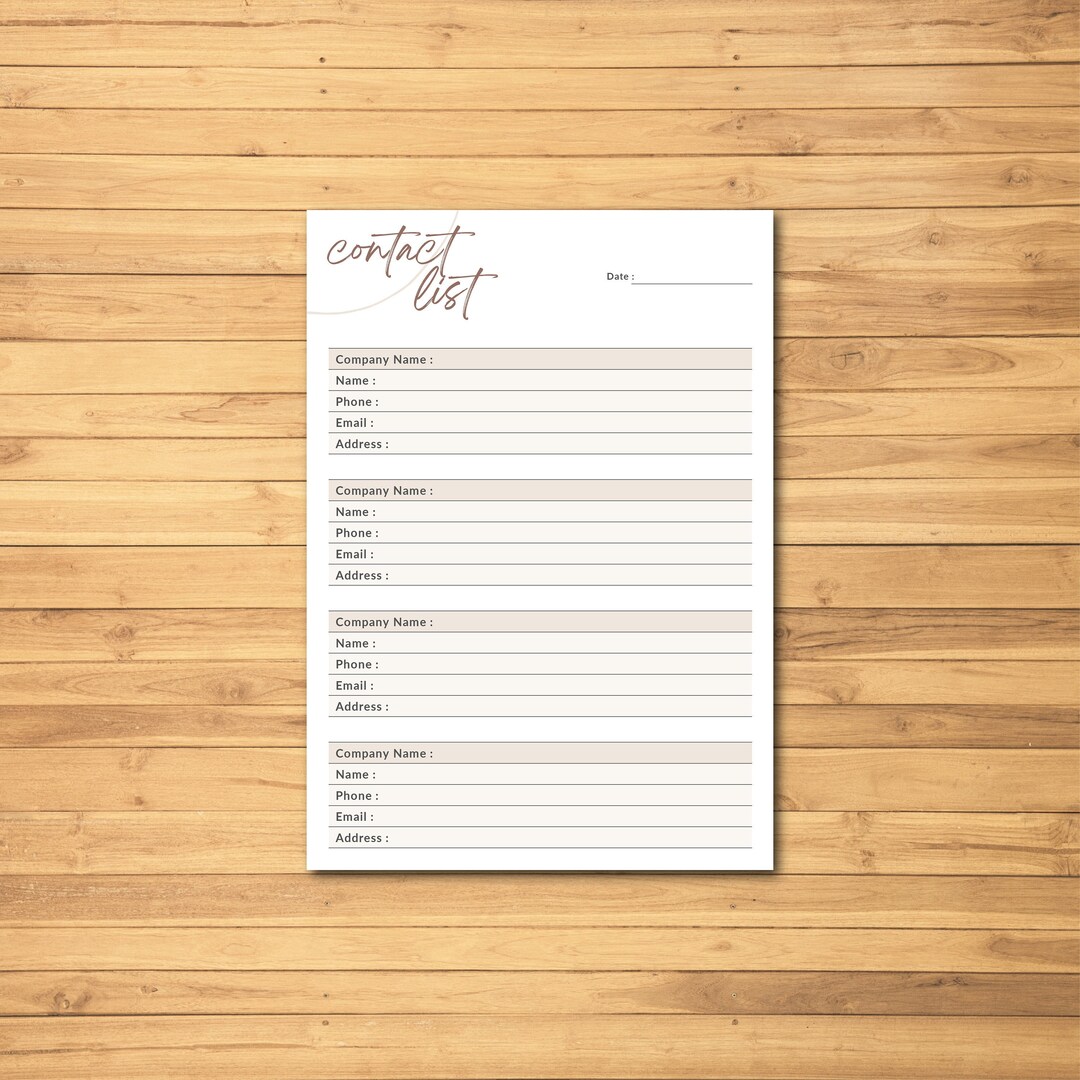 Contact List, Digital Printable - Etsy