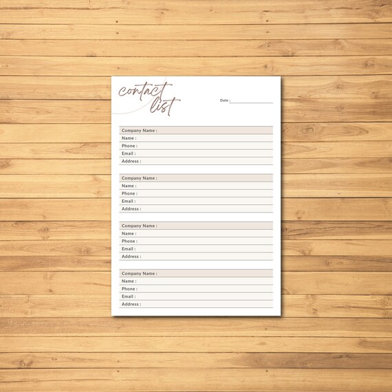 Contact List Digital Printable - Etsy