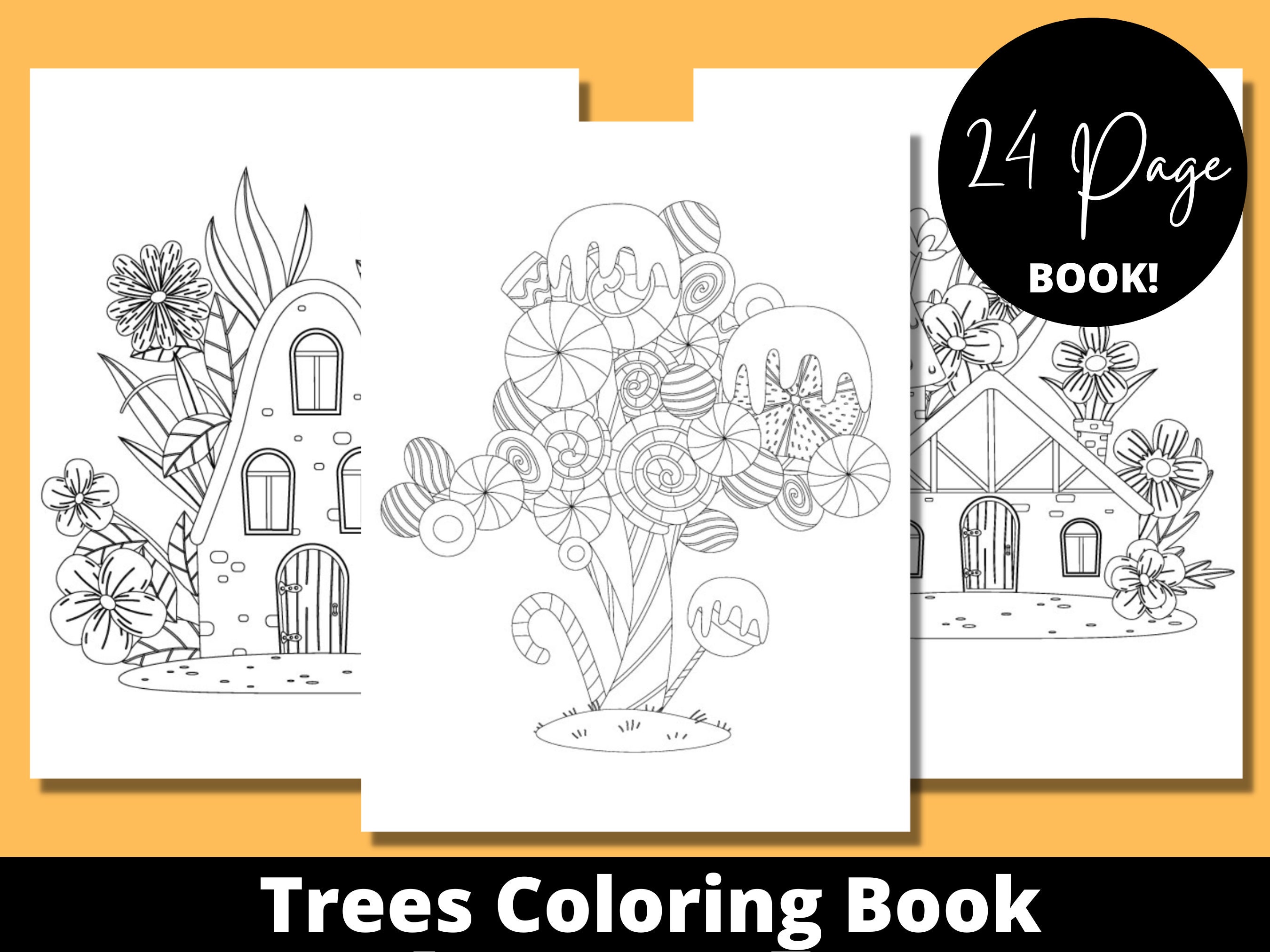 Trees Coloring Book, Adult Coloring Book, Trees Gifts, Custom Coloring ...