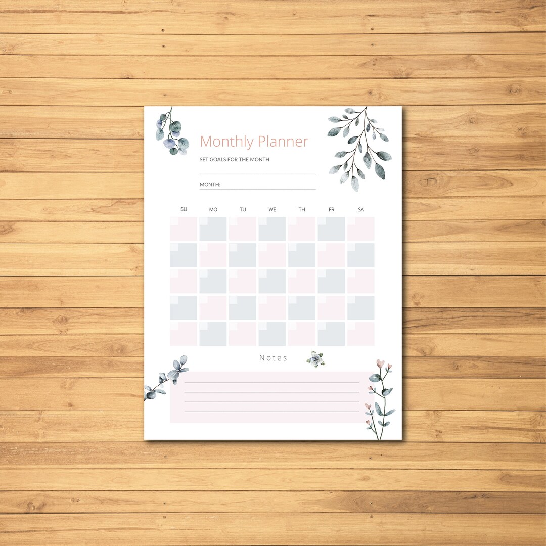 Floral Monthly Planner, Digital Printable - Etsy