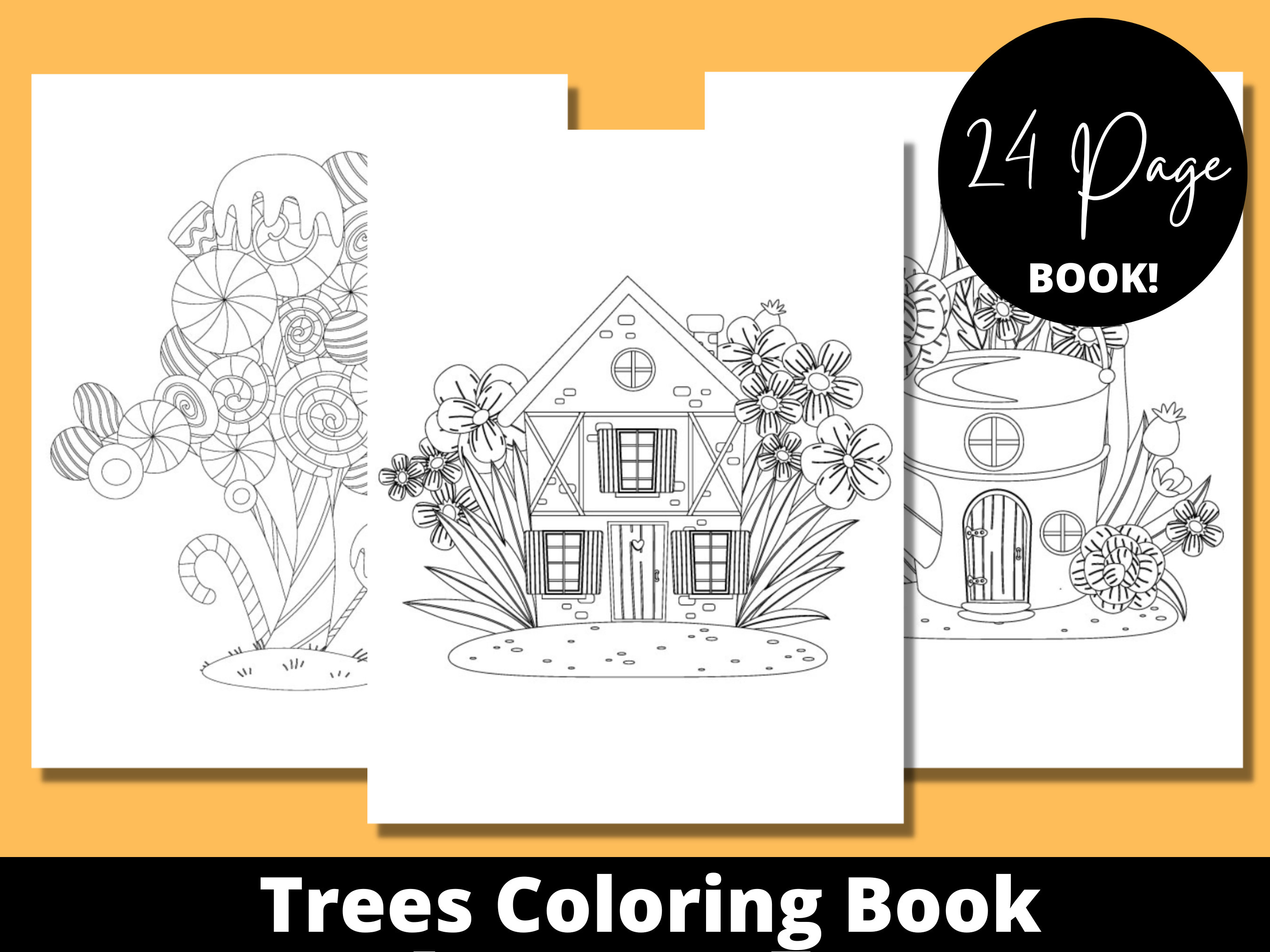 Trees Coloring Book, Adult Coloring Book, Trees Gifts, Custom Coloring ...