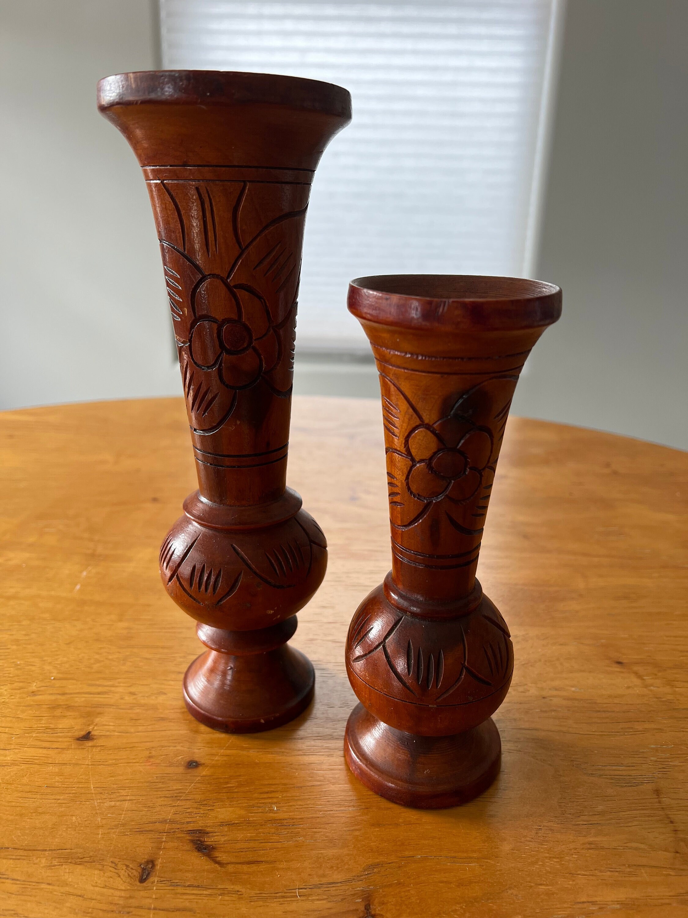Vintage Hand Carved Wood Vases - Etsy