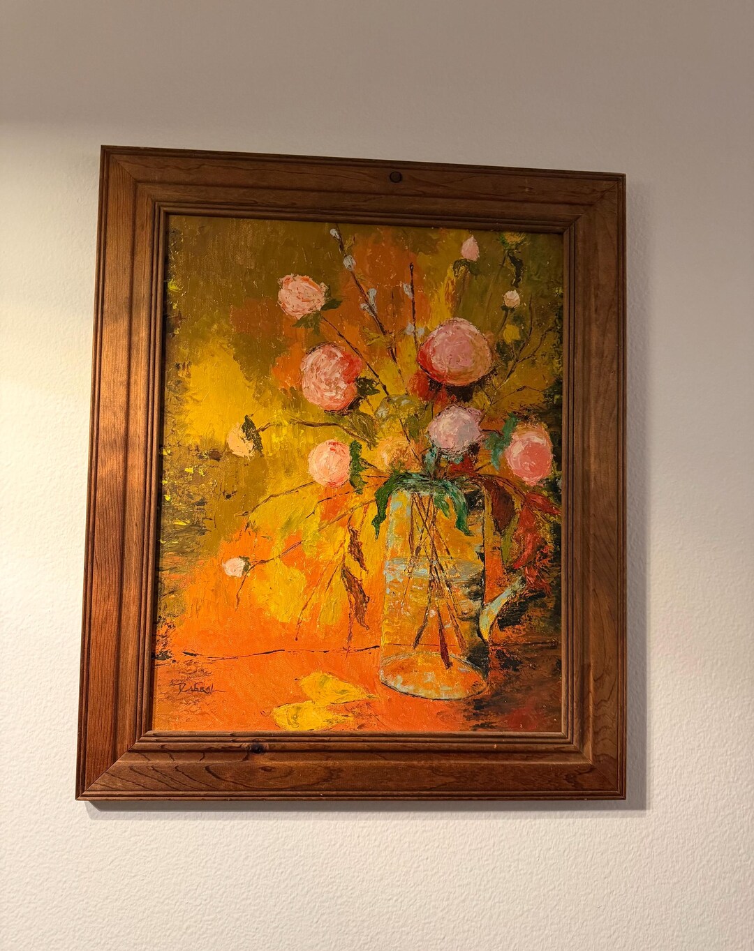 Vintage Still Life Impressionist Original Painting Flowers Framed 20 ...