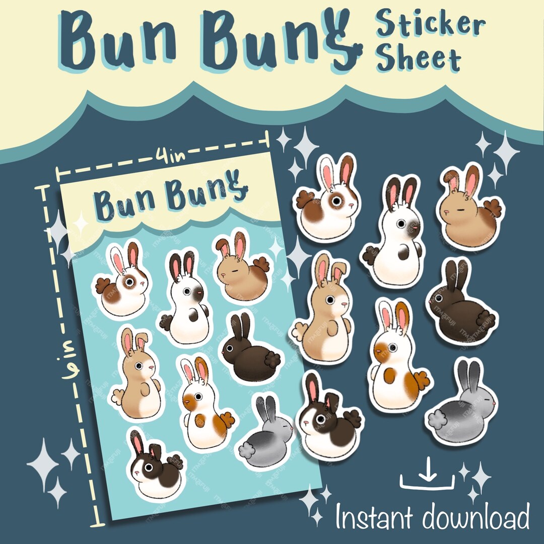 Cute Printable Bun Bun Sticker Sheet/ PNG, JPEG/ Commercial Use - Etsy