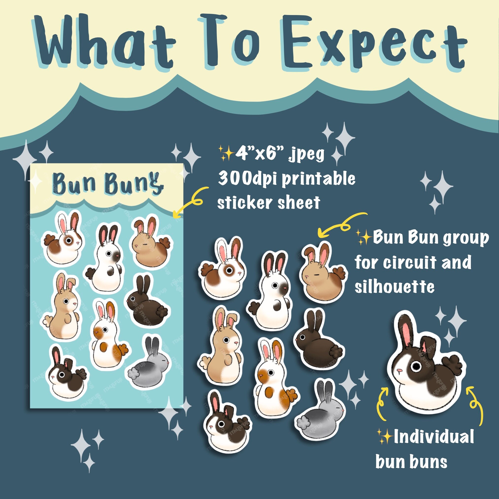 Cute Printable Bun Bun Sticker Sheet/ PNG, JPEG/ Commercial Use - Etsy